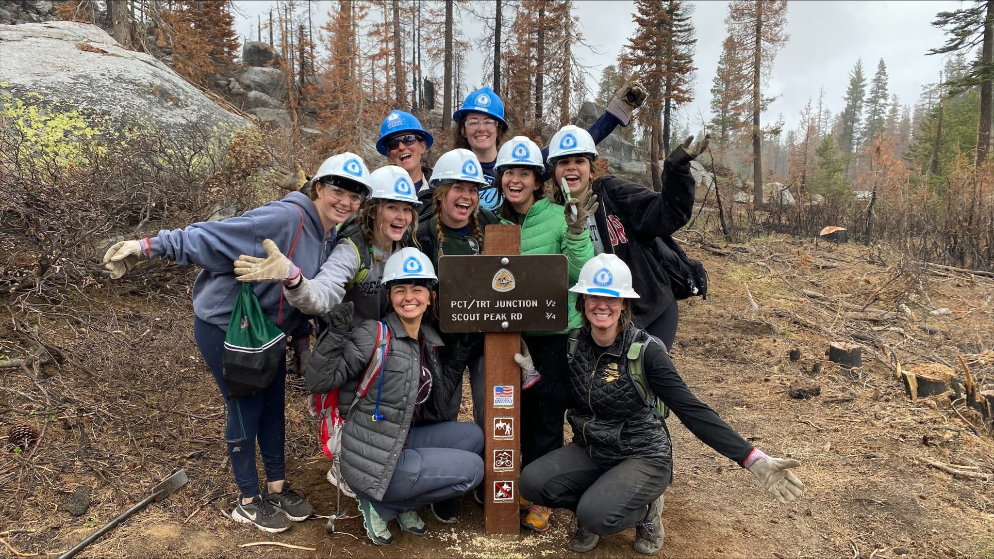 Sign Installation Happy Smiling Teen Girls - Tahoe Rim Trail